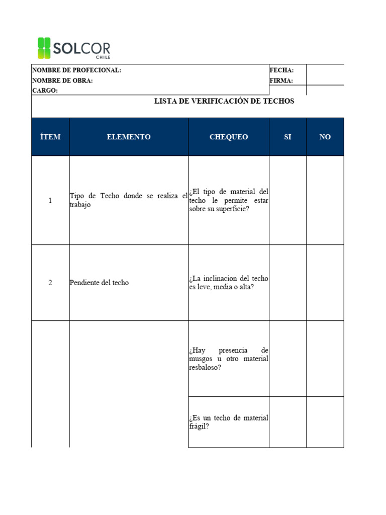 Plantilla De Lista De Verificación De Materiales Para Techos