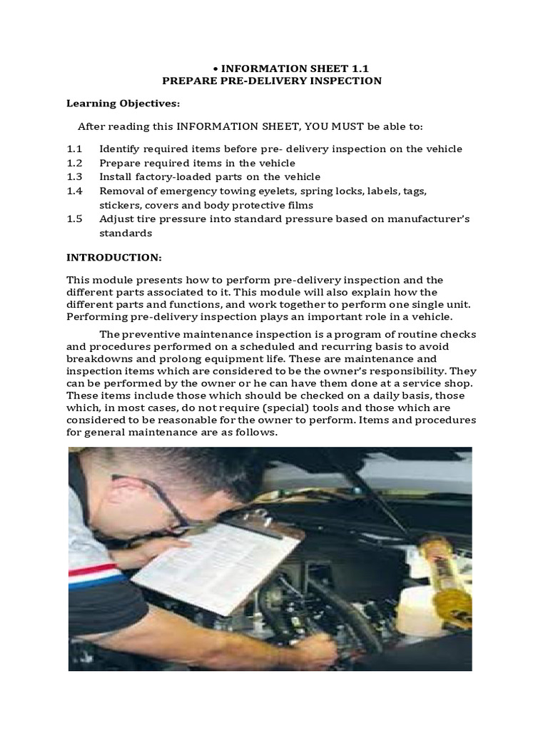 Pre-Delivery Inspection Guidelines | PDF | Tire | Trailer (Vehicle)