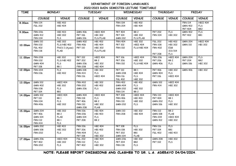 2022/2023 Foreign Languages Timetable | PDF