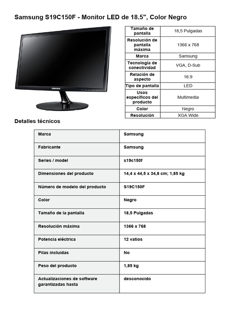 Samsung S19C150F | PDF | Monitor de computadora | Resolución de pantalla