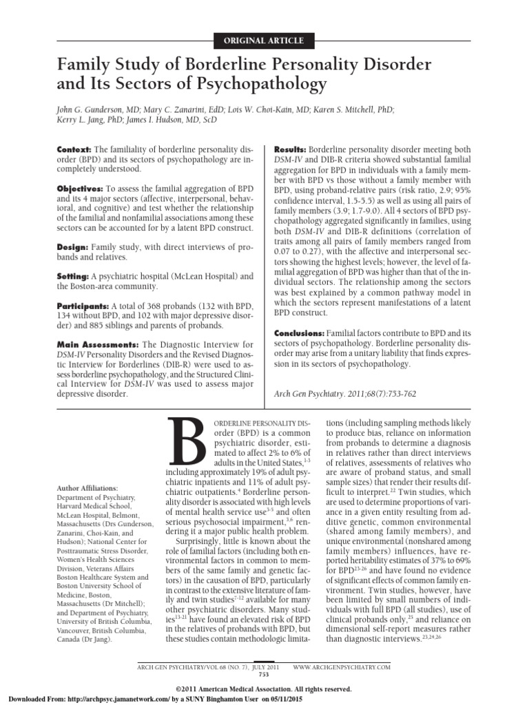 Gunderson 2011 | PDF | Borderline Personality Disorder | Personality Disorder