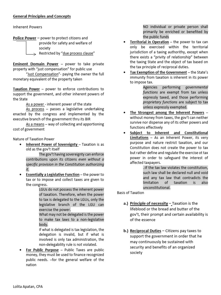 Inherent Powers of Taxation Explained | PDF | Taxes | Taxpayer