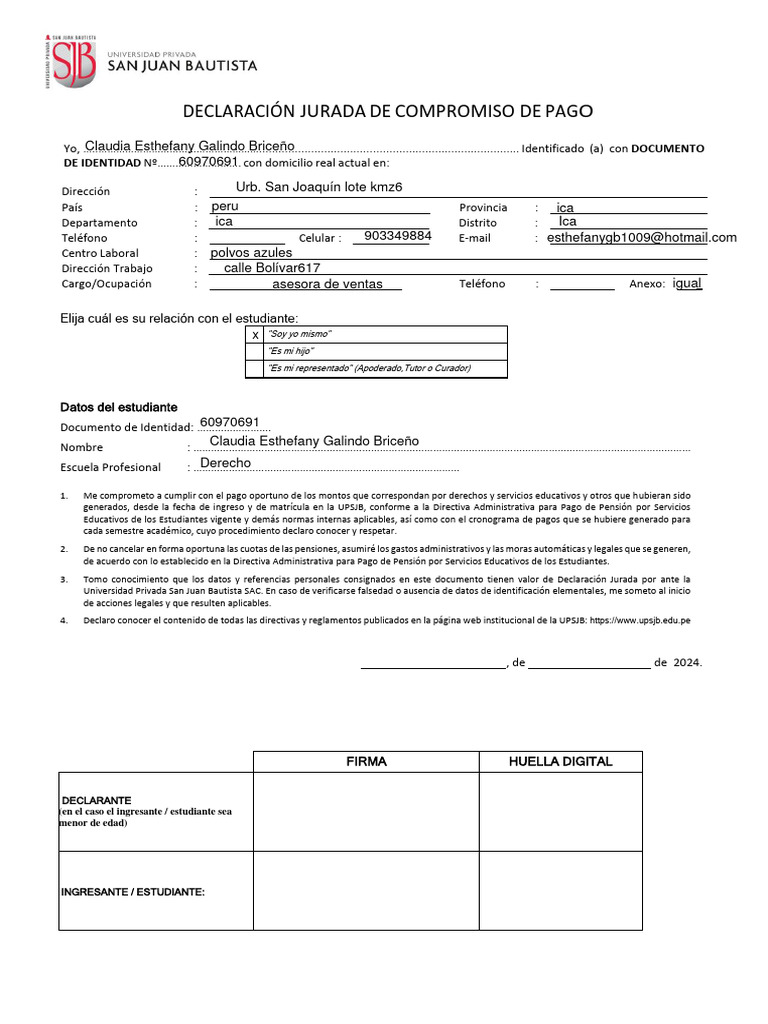 Declaracion Jurada | PDF | Documento de identidad