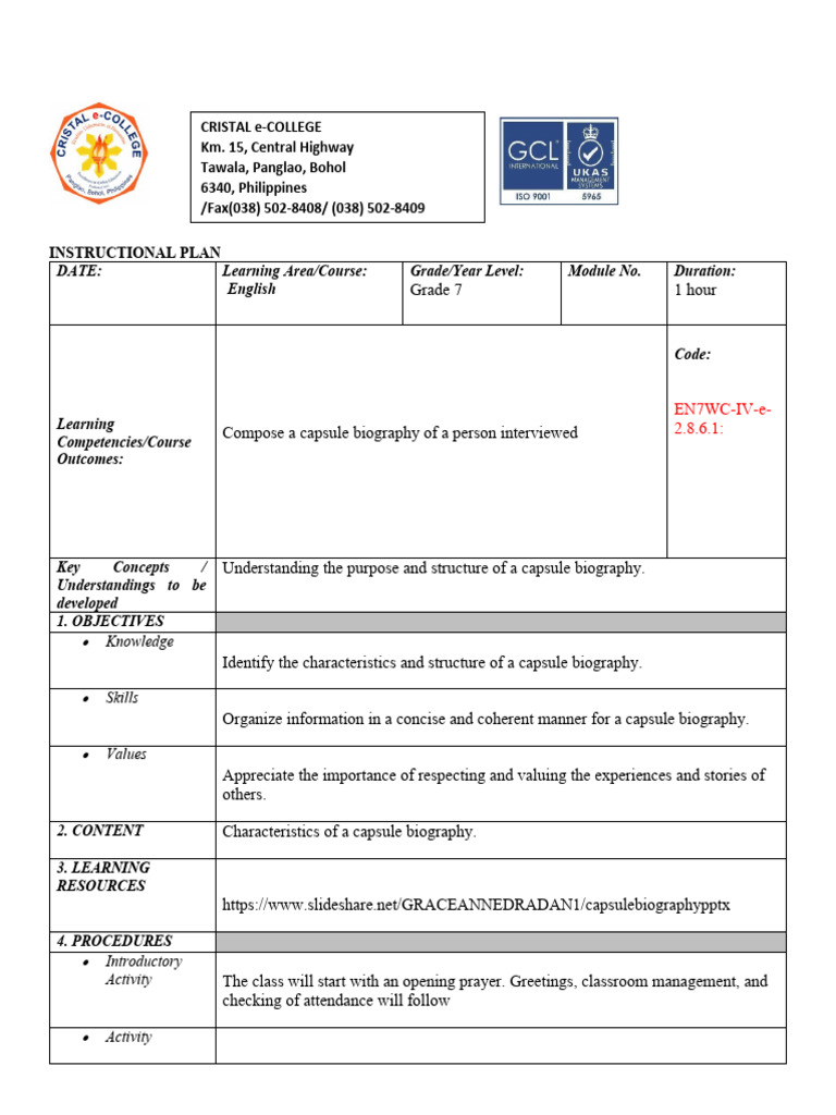 Instructional Plan | PDF | Teachers | Learning