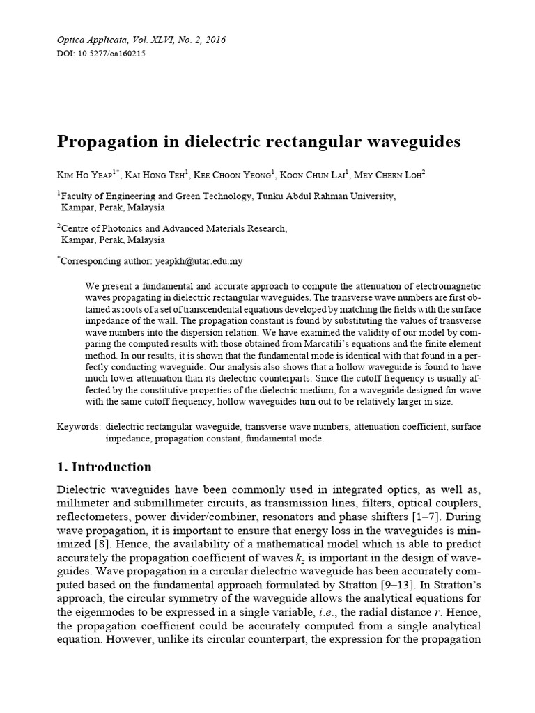 Propagation in Dielectric Rectangul | PDF | Waveguide | Waves