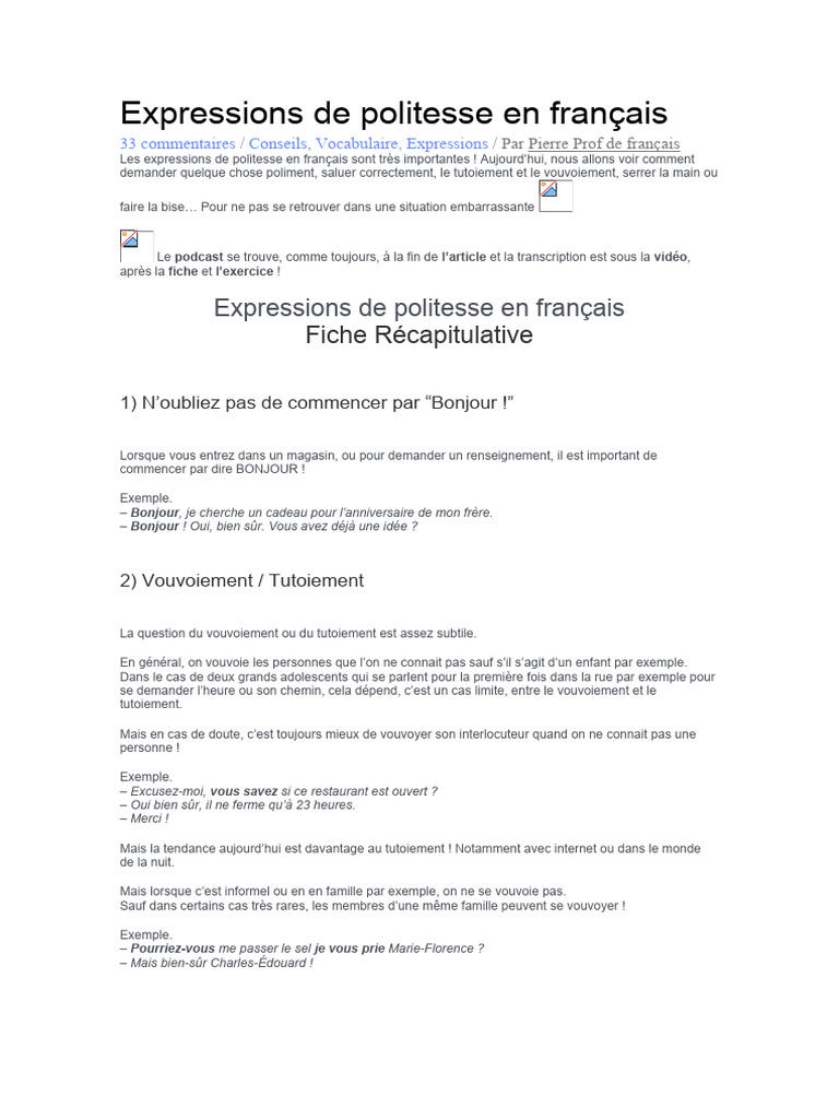Expressions de Politesse en Français | PDF | Linguistique | Grammaire