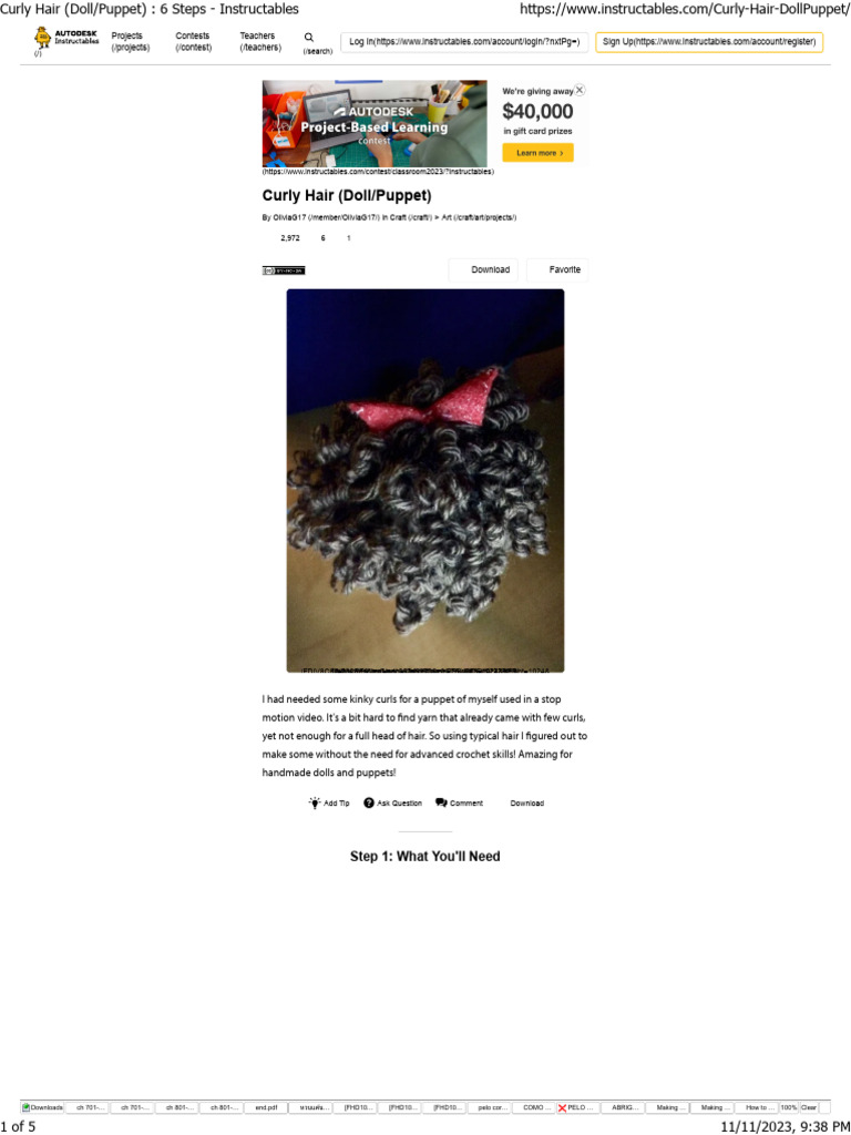 Curly Hair (Doll_Puppet) 6 Steps - Instructables | PDF