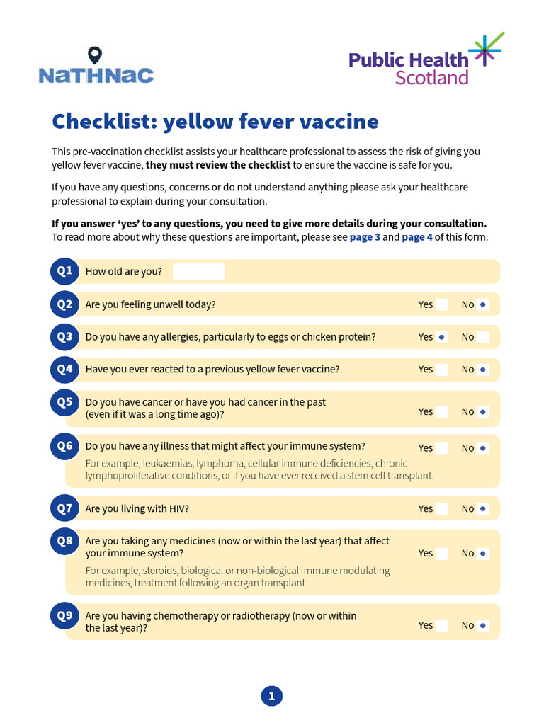 Yellow Fever Checklist | Download Free PDF | Allergy | Pregnancy