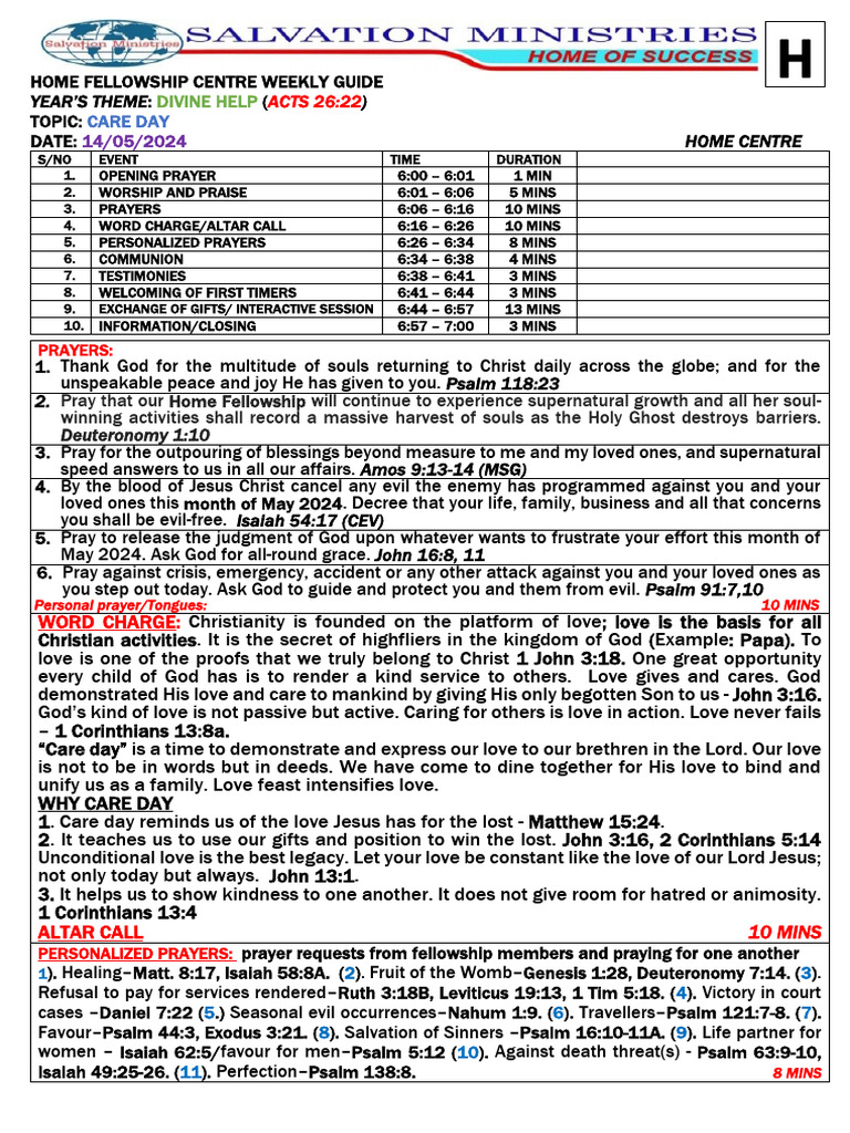 14th May 2024 Fellowship Manual | PDF | Prayer | Eucharist