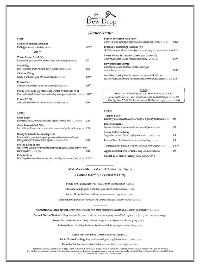 Dew Drop Dinner Menu May 2024 | PDF | Martini (Cocktail) | Sauce