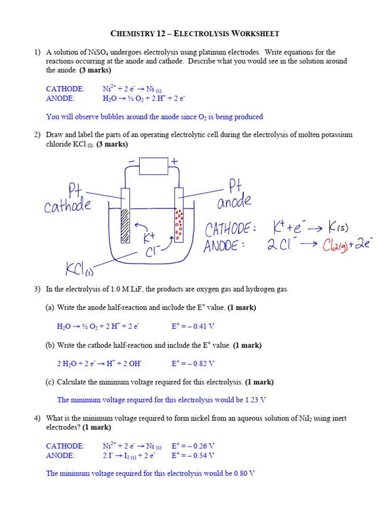 W4 G Butler Electrolysis Worksheet Solutions 2kuxr8j | PDF | Magnesium ...