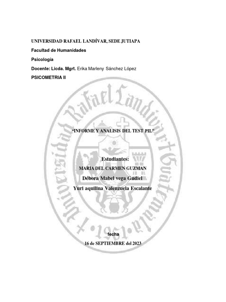 Informe, Test Pil g | PDF | Sicología