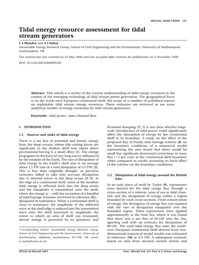 Tidal Energy Resource Assessment For Tidal Stream | PDF | Turbine ...