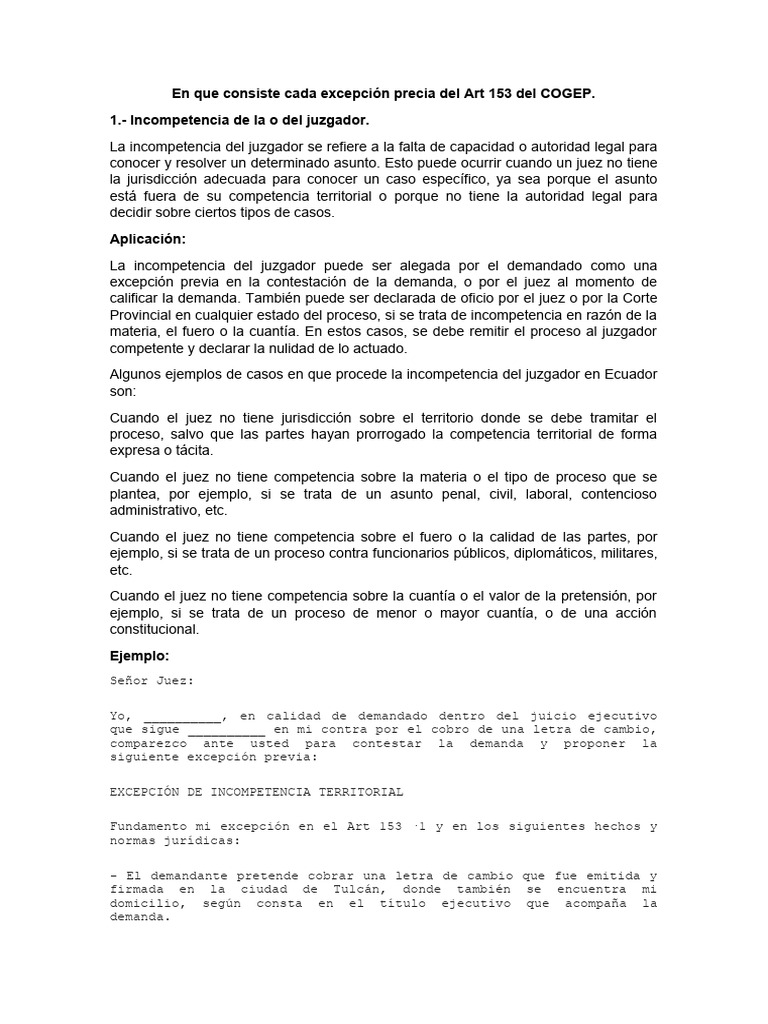 En Que Consiste Cada Excepción Precia Del Art 153 Del COGEP | PDF ...