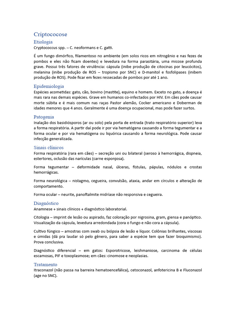 Criptococose e Outras Micoses em Animais | PDF | Doenças e distúrbios ...