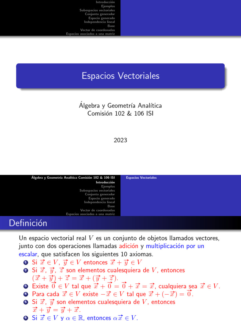 7_Espacios_vectoriales__primera_parte_ | PDF | Espacio vectorial | Base (álgebra lineal)