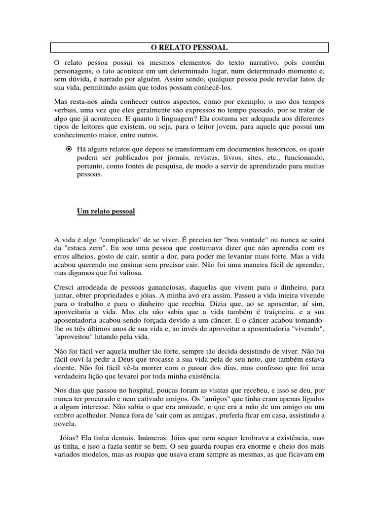O - Relato - Pessoal 2 | PDF | Tempo | Aprendizado