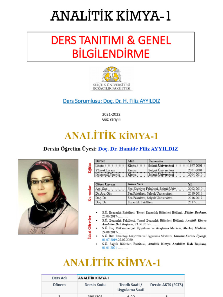 Dersin Tanıtımı & Analitik Kimyada Temel Kavramlar | PDF