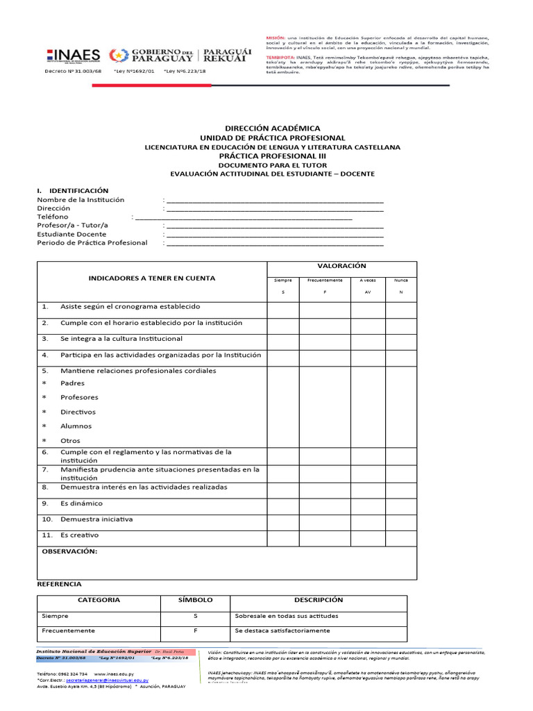 Evaluación Actitudinal Del Estudiante | PDF | Maestros