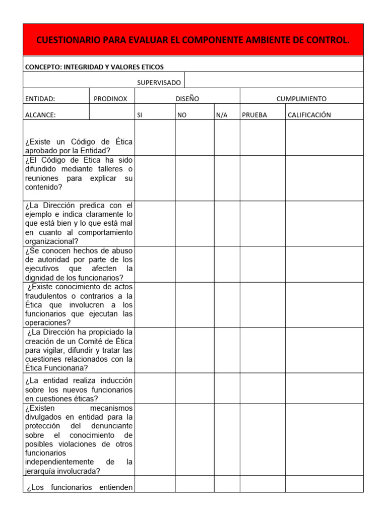 Cuestionario para Evaluar El Componente Ambiente de Control Final Maff ...