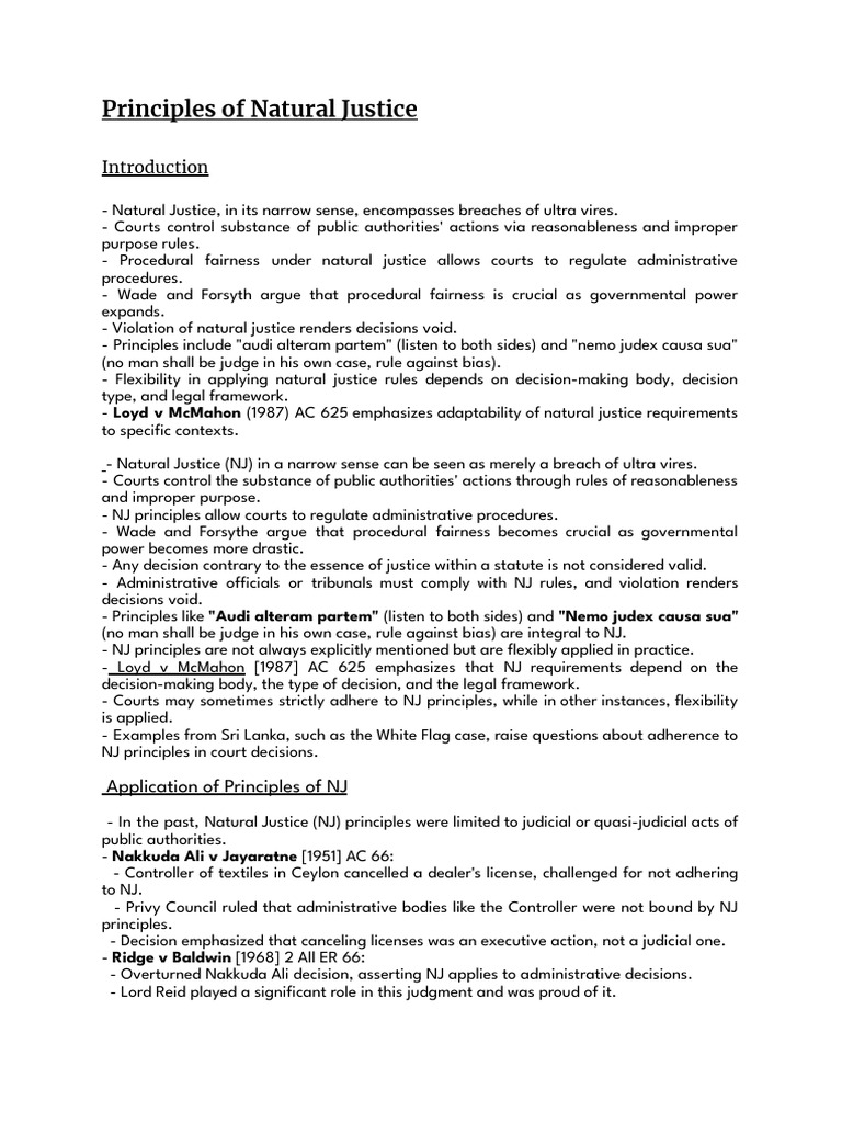Principles of Natural Justice | PDF | Judgment (Law) | Political Law