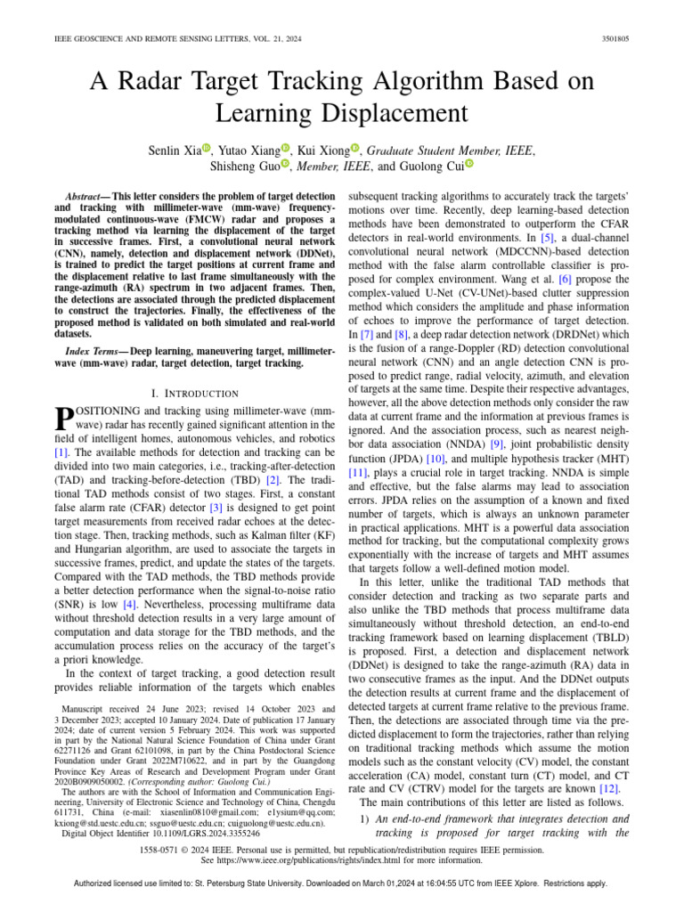 A Radar Target Tracking Algorithm Based On | PDF | Radar | Signal To Noise Ratio
