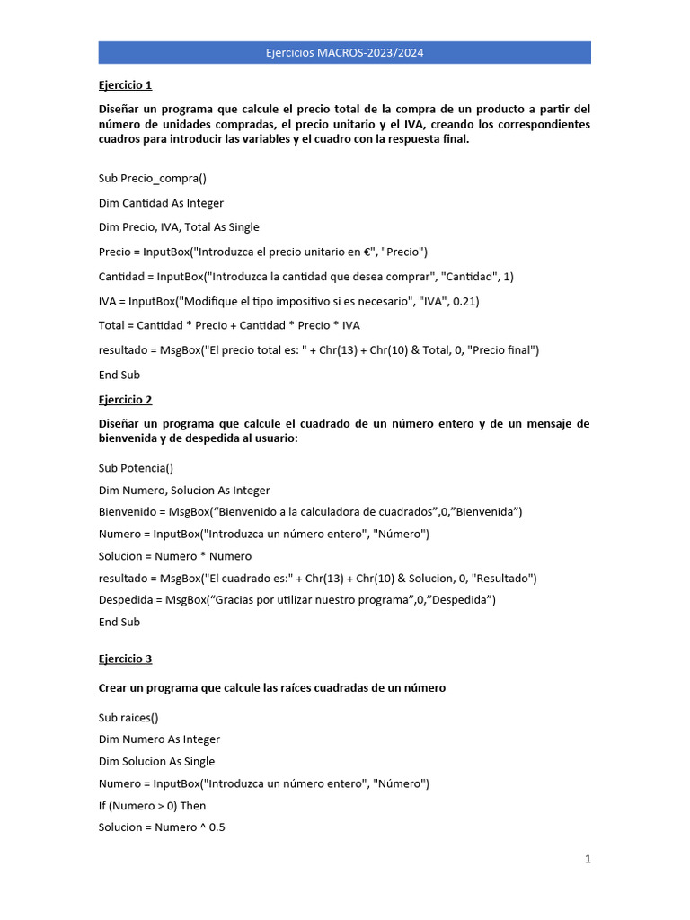 Ejercicios Macros | PDF