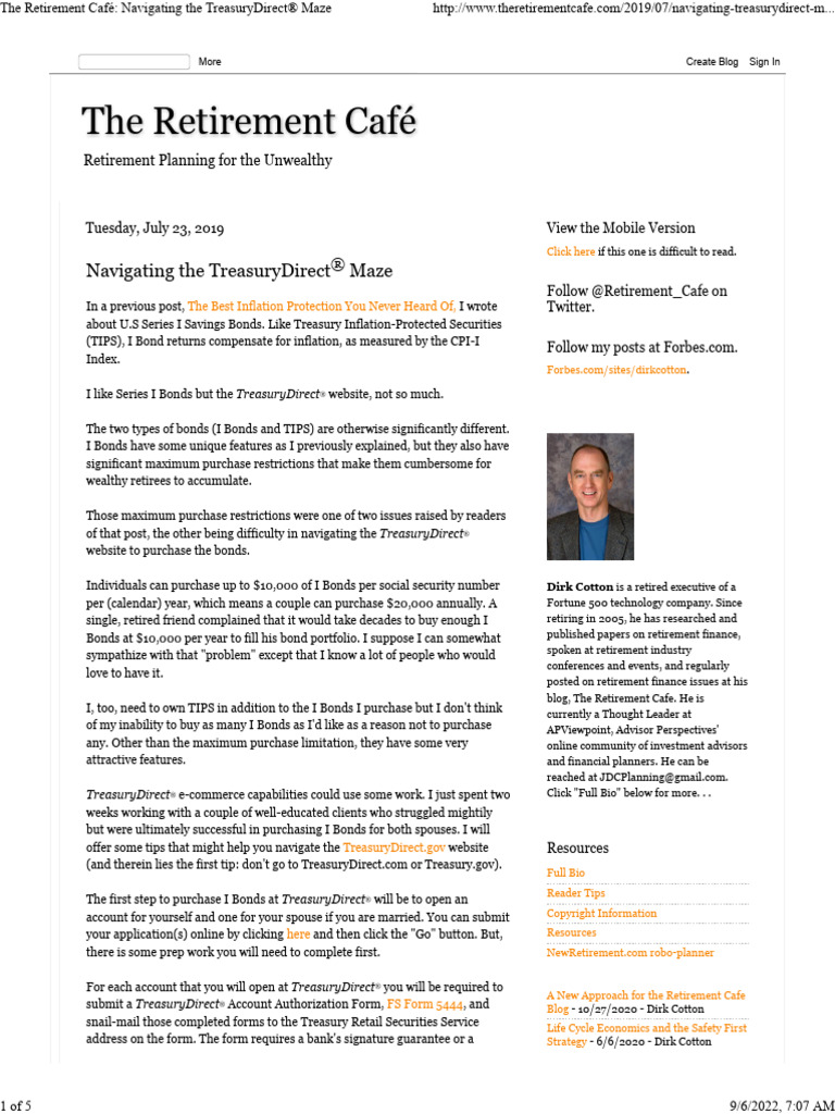 The Retirement Café Navigating The TreasuryDirect® Maze | PDF | Banks ...