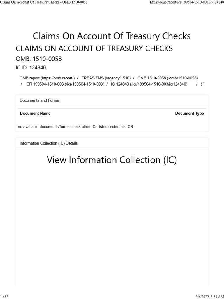 Claims On Account of Treasury Checks - OMB 1510-0058 | PDF | Office Of ...