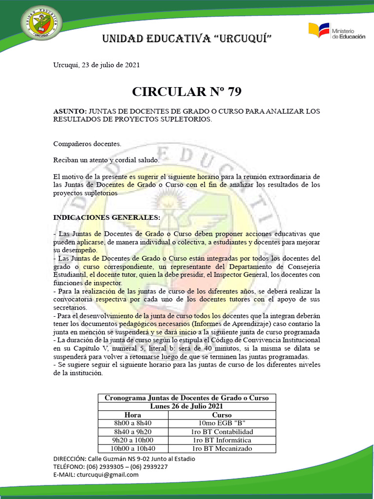 Circular #79 - Juntas de Curso Supletorio | PDF | Aprendizaje