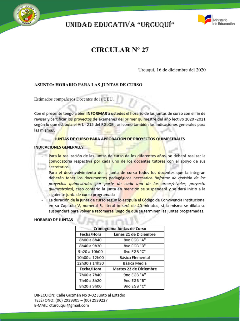 Circular - 27 - Juntas de Curso | PDF