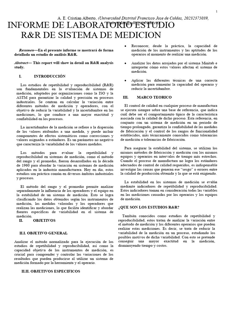 Estudio R&R en Laboratorios RYR | PDF | Medición | Exactitud y precisión