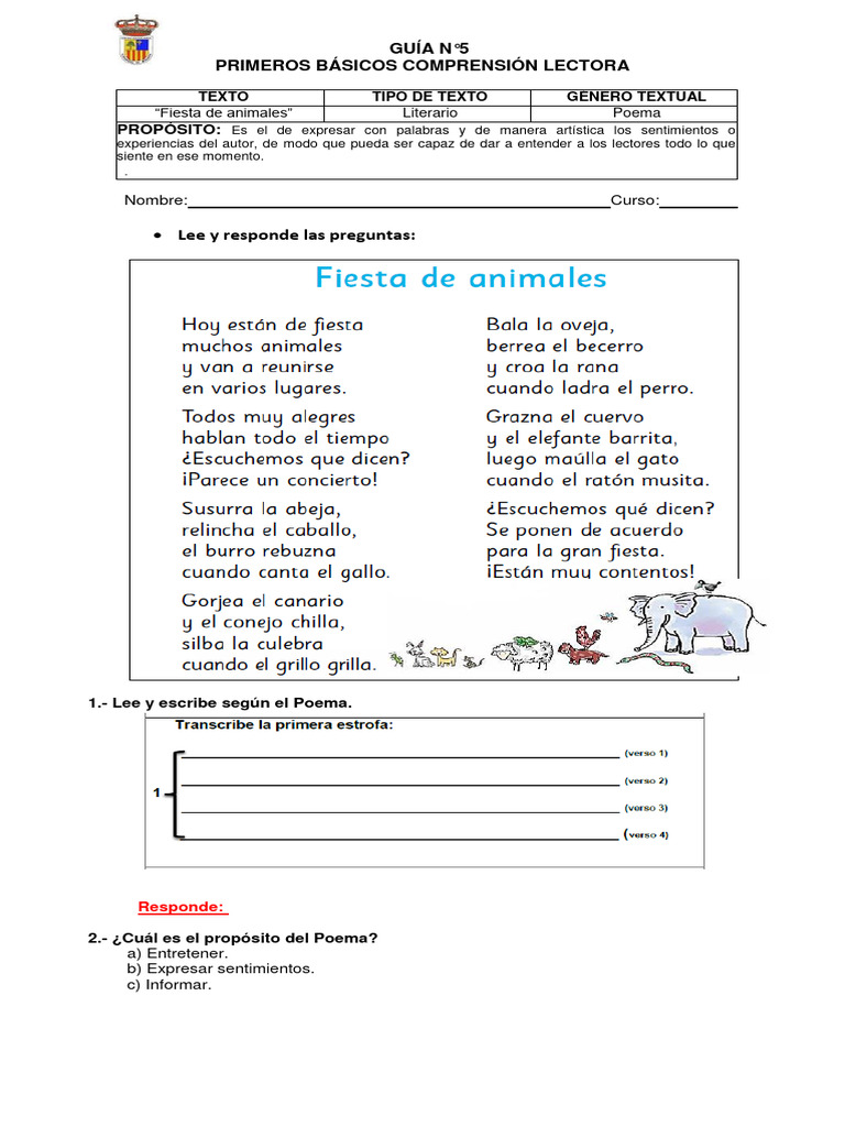 Comprensión Lectora: Fiesta de Animales | PDF