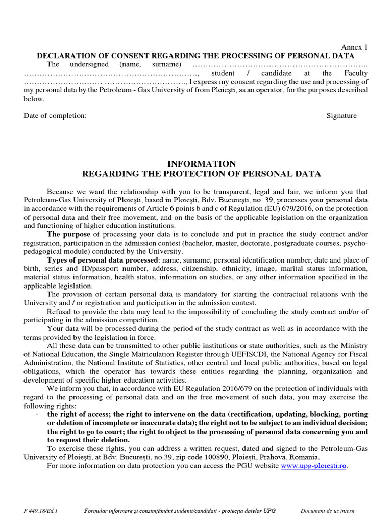 Student Data Consent Form UPG | PDF | Identity Document | Government