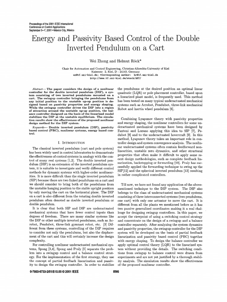 Energy Control of Double Inverted Pendulum | PDF | Control Theory | Force