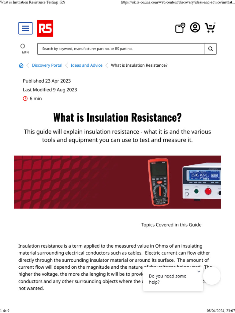 What Is Insulation Resistance Testing RS | PDF | Insulator (Electricity ...