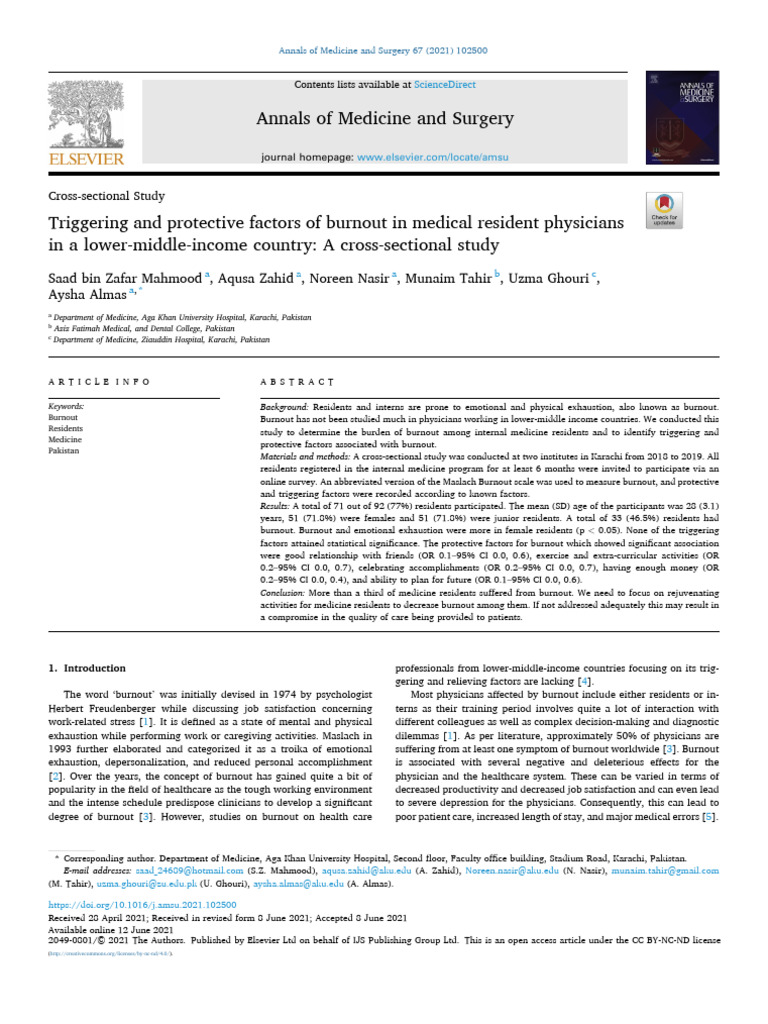 Triggering and Protective Factors of Burnout in Medical Resident ...