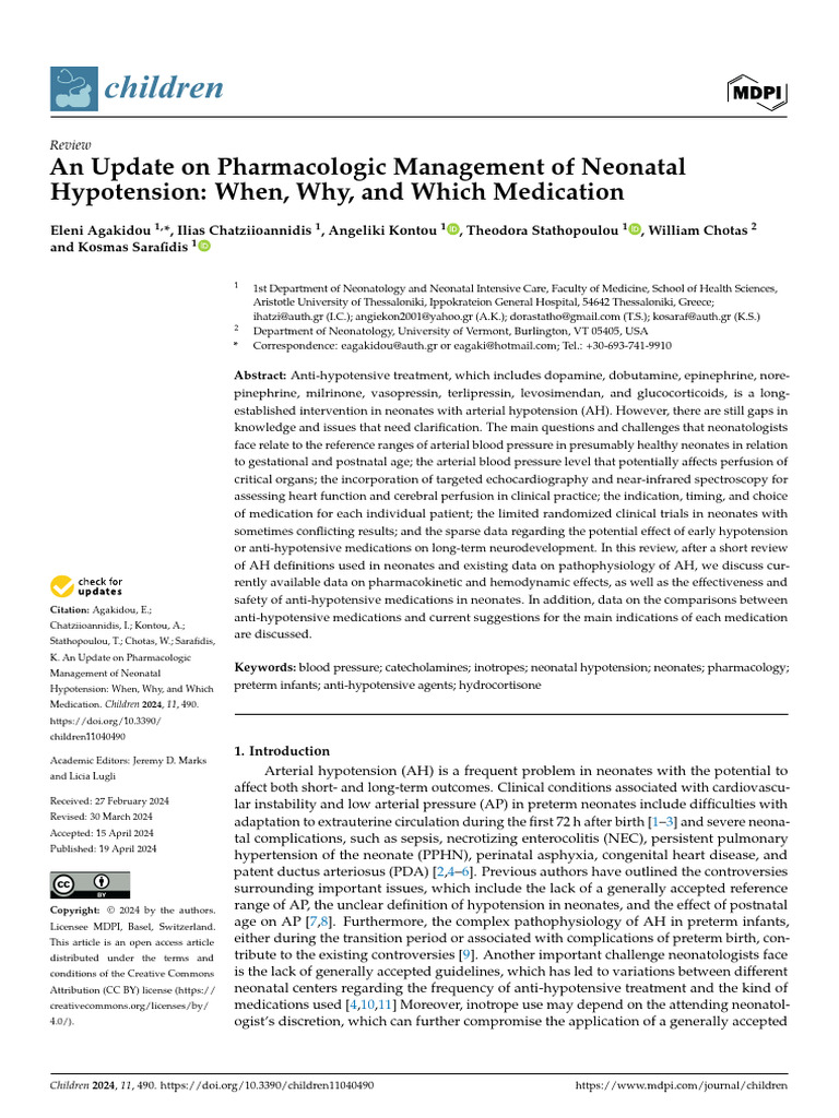 An Update On Pharmacologic Management of Neonatal Hypotension When, Why ...