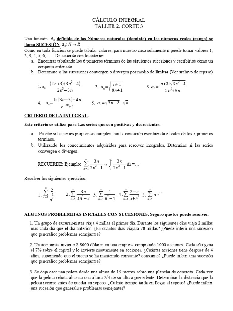 Taller 2.corte 3. Integral. 2024-1 | PDF | Integral | Relaciones matematicas