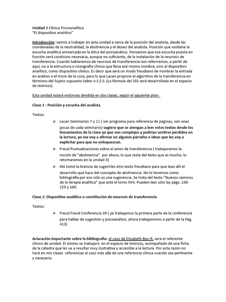 Clínica Unidad 2 Clase 1 | PDF | Jacques Lacan | Psicoanálisis