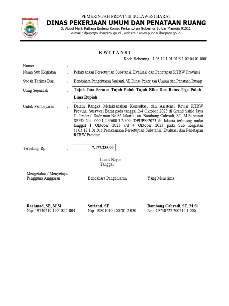 Kwitansi Pembayaran SPPD Dinas PUPR | PDF