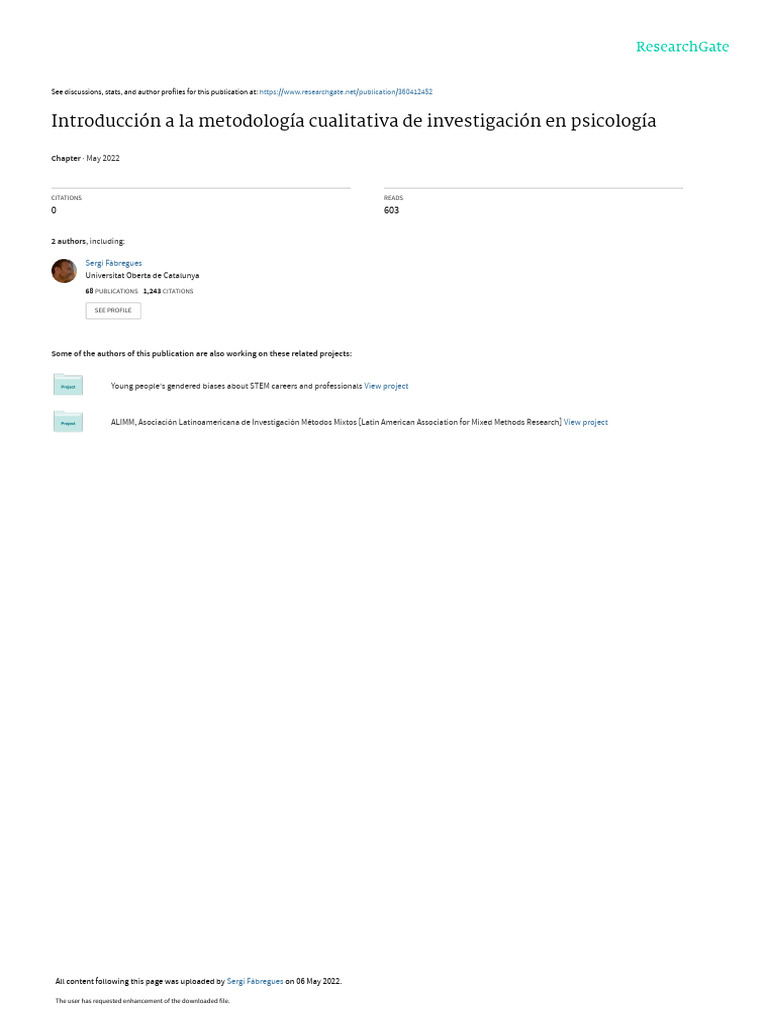 INTRODUCCION A LA METODOLOGIA CUALITATIVA DE INVESTIGACION EN PSICOLOGIA Sanjuan | PDF ...