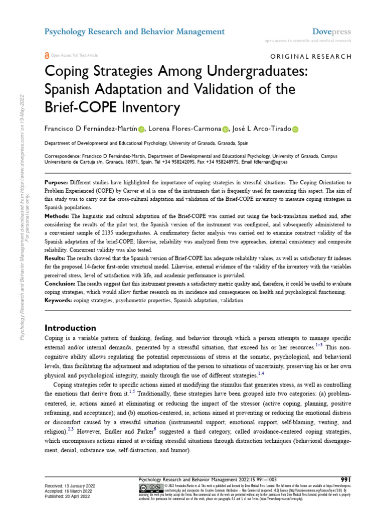 Coping Strategies Among Undergraduates Spanish Adaptation and Validaton ...