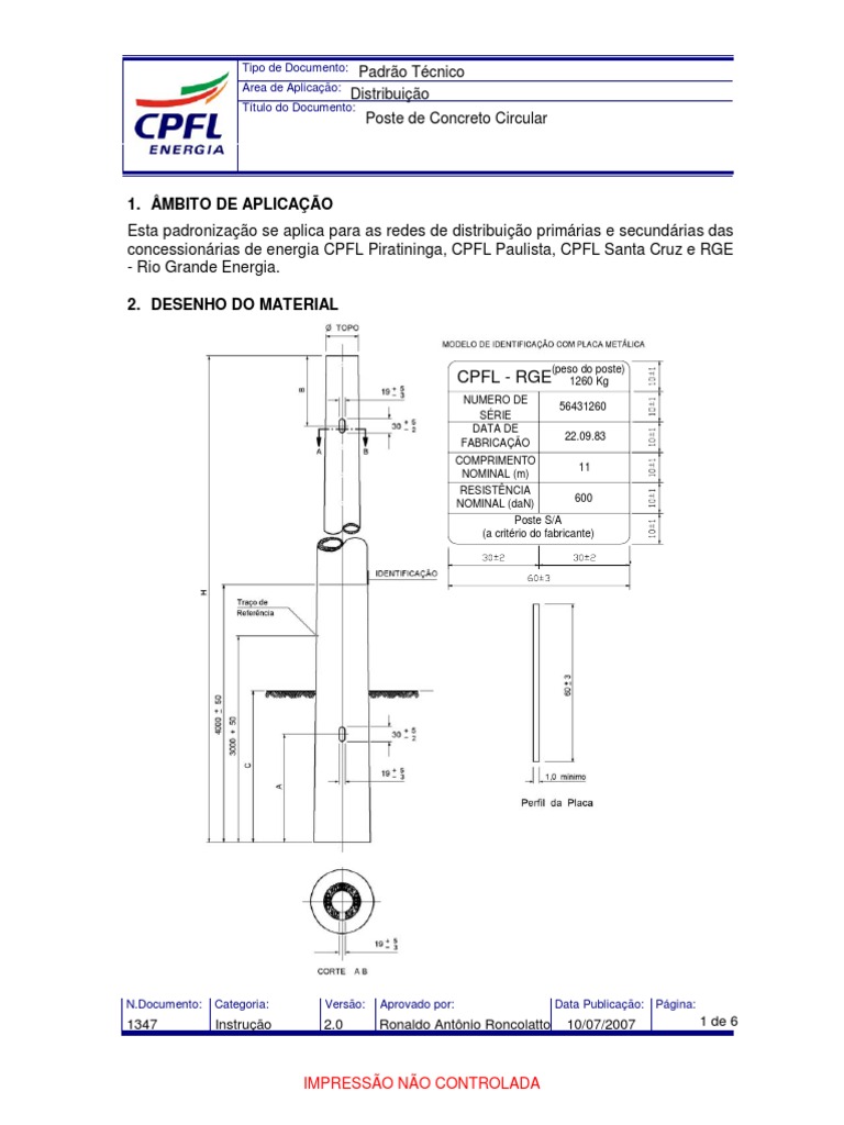Padrão técnico para postes de concreto circulares para redes de ...