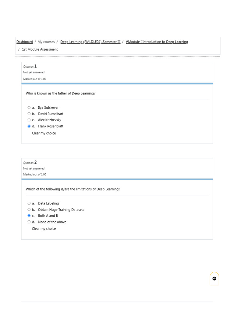 Deep Learning Quiz: Module 1 Assessment | PDF | Deep Learning ...