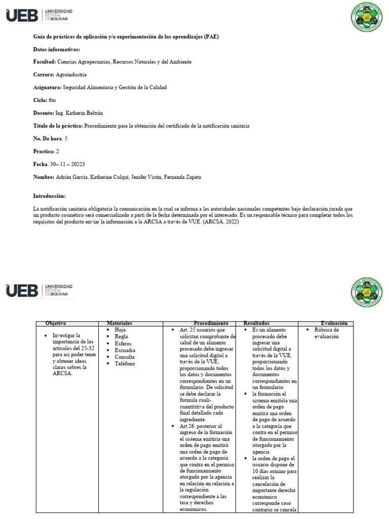 Guia 5 ARCSA | PDF | Alimentos