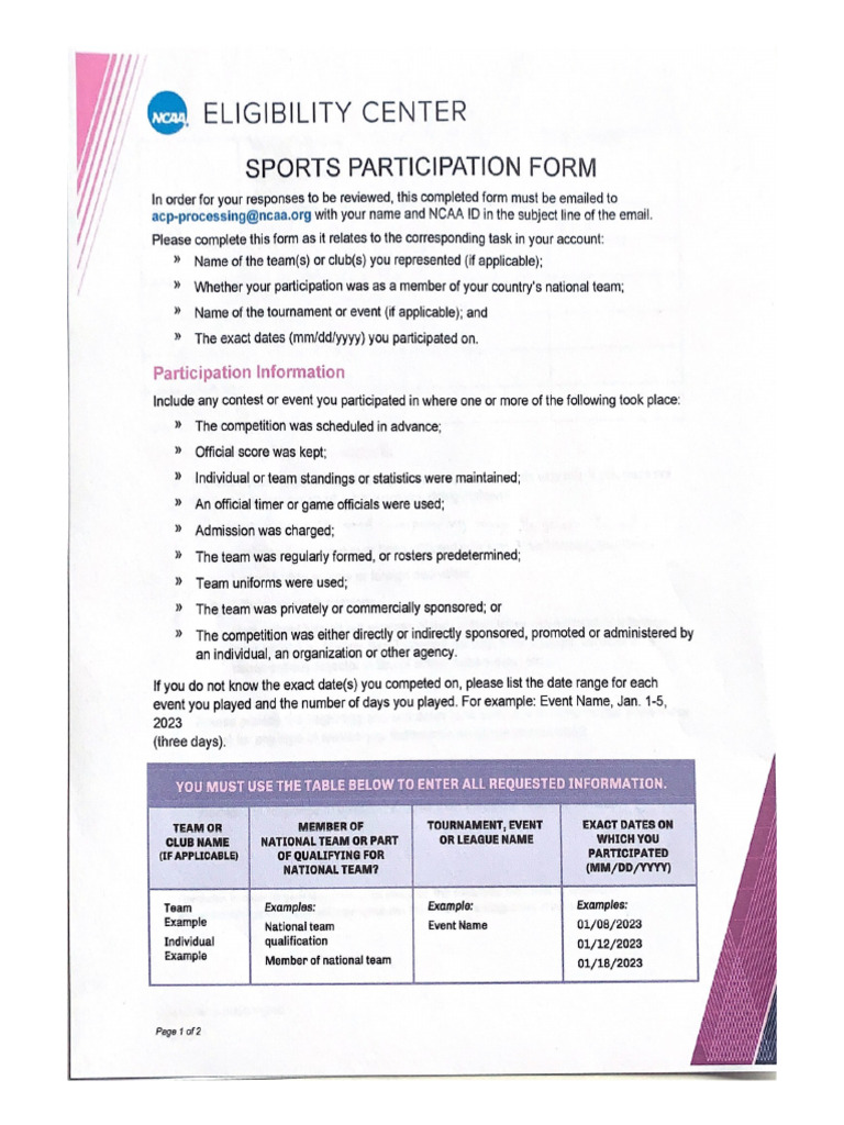 Sports Participation Form | PDF