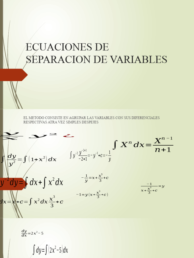 Separacion de Variables | PDF | Ecuaciones | Ecuaciones diferenciales