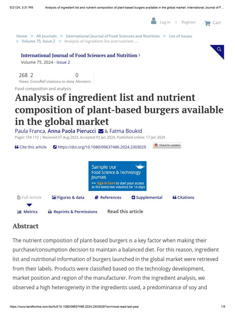 Analysis of Ingredient List and Nutrient Composition of Plant-Based ...