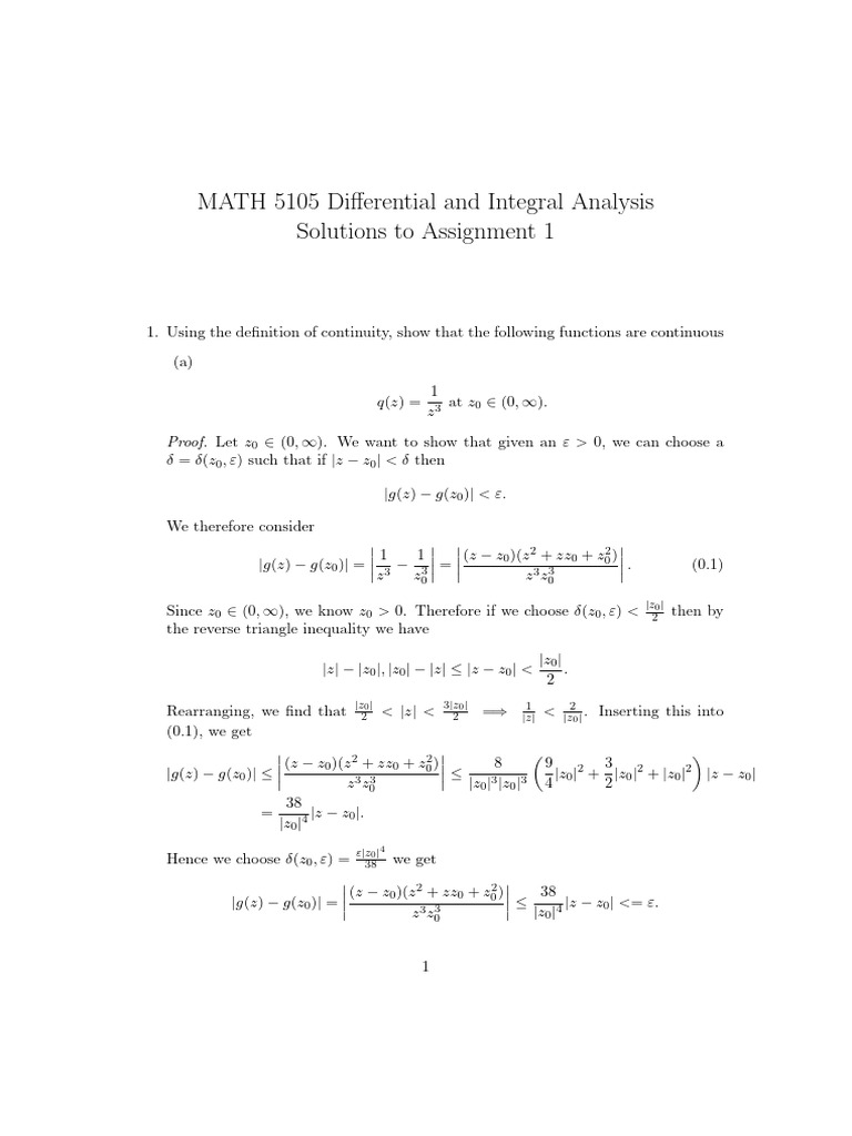 Differential and Integral Analysis (MTH5105) Assignment 1 Solutions | Download Free PDF ...